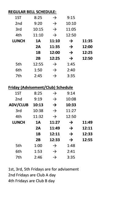 Bell Schedules – Chestatee High School